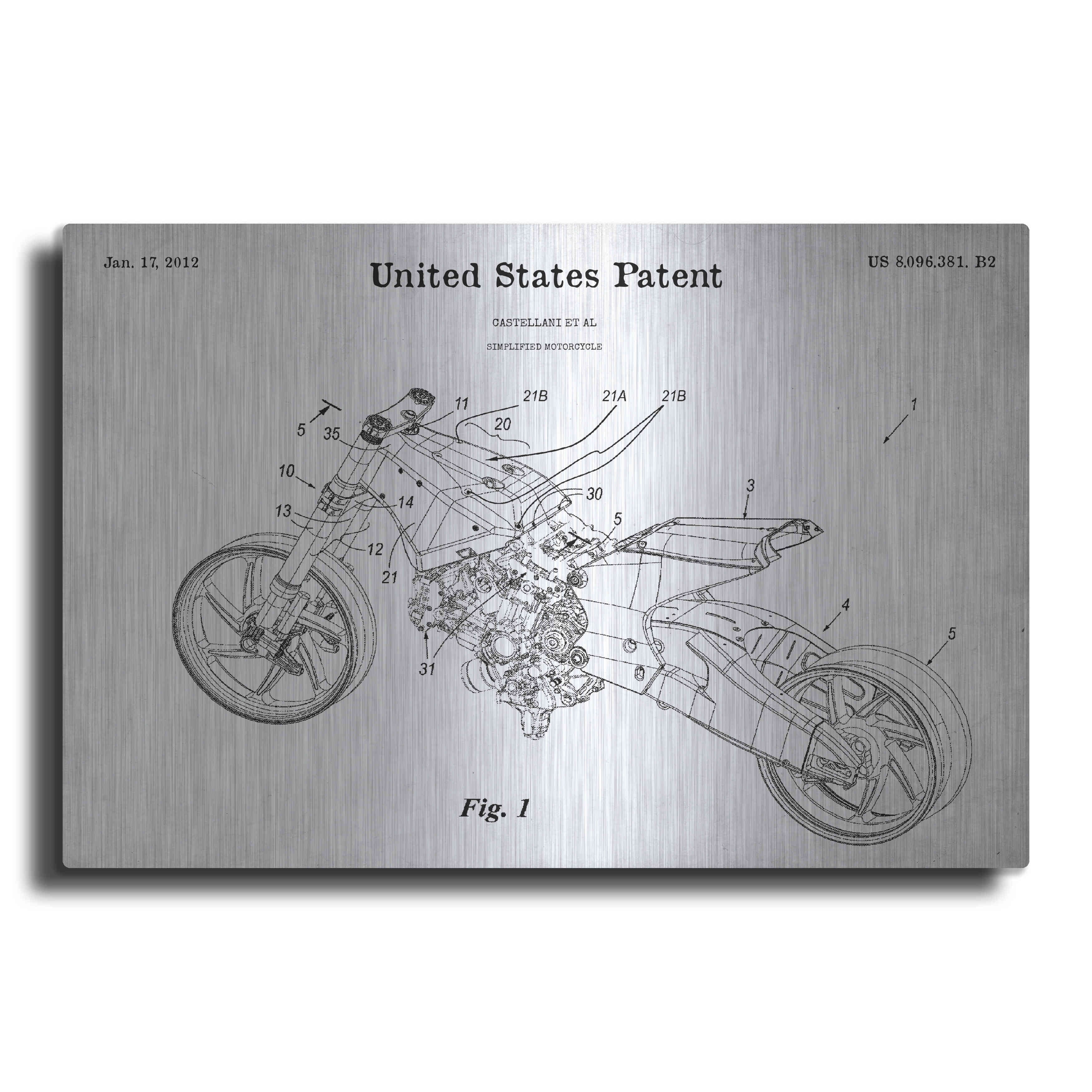 Luxe Metal Art 'Motocycle Blueprint Patent White' Metal Wall Art, 16 ...
