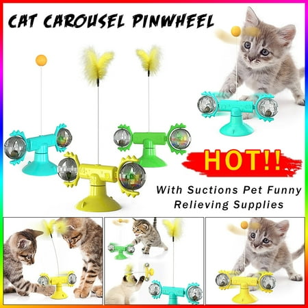 Cat Carousel Pinwheel Pet Toy With Suctions Pet Funny Relieving ...
