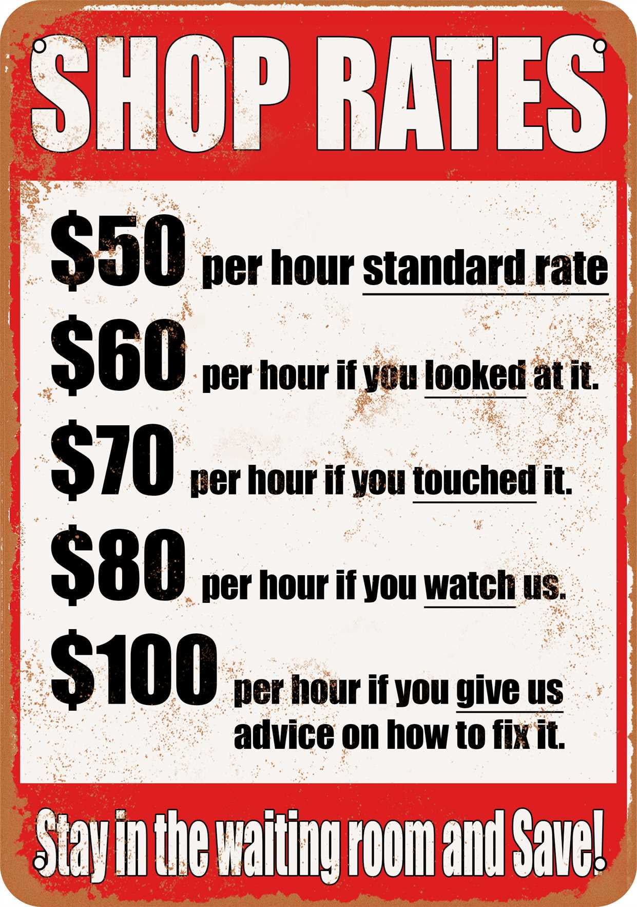 7 x 10 METAL SIGN - Funny Shop Rates - Stay in the Waiting Room ...