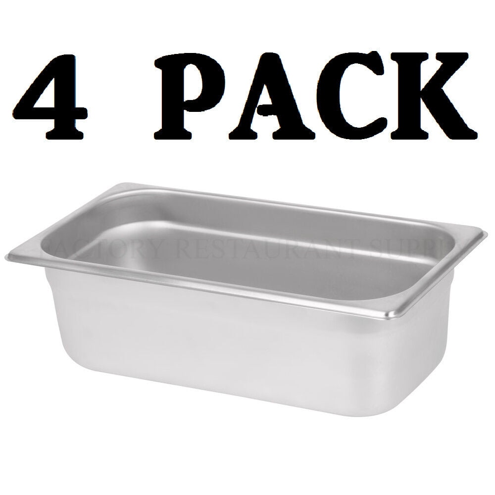 4 PACK 1 3 Size Stainless Steel Steam Prep Table Pan Commercial Food 4 4-pack-1-3-size-stainless-steel-steam-prep-table-pan-commercial-food-4