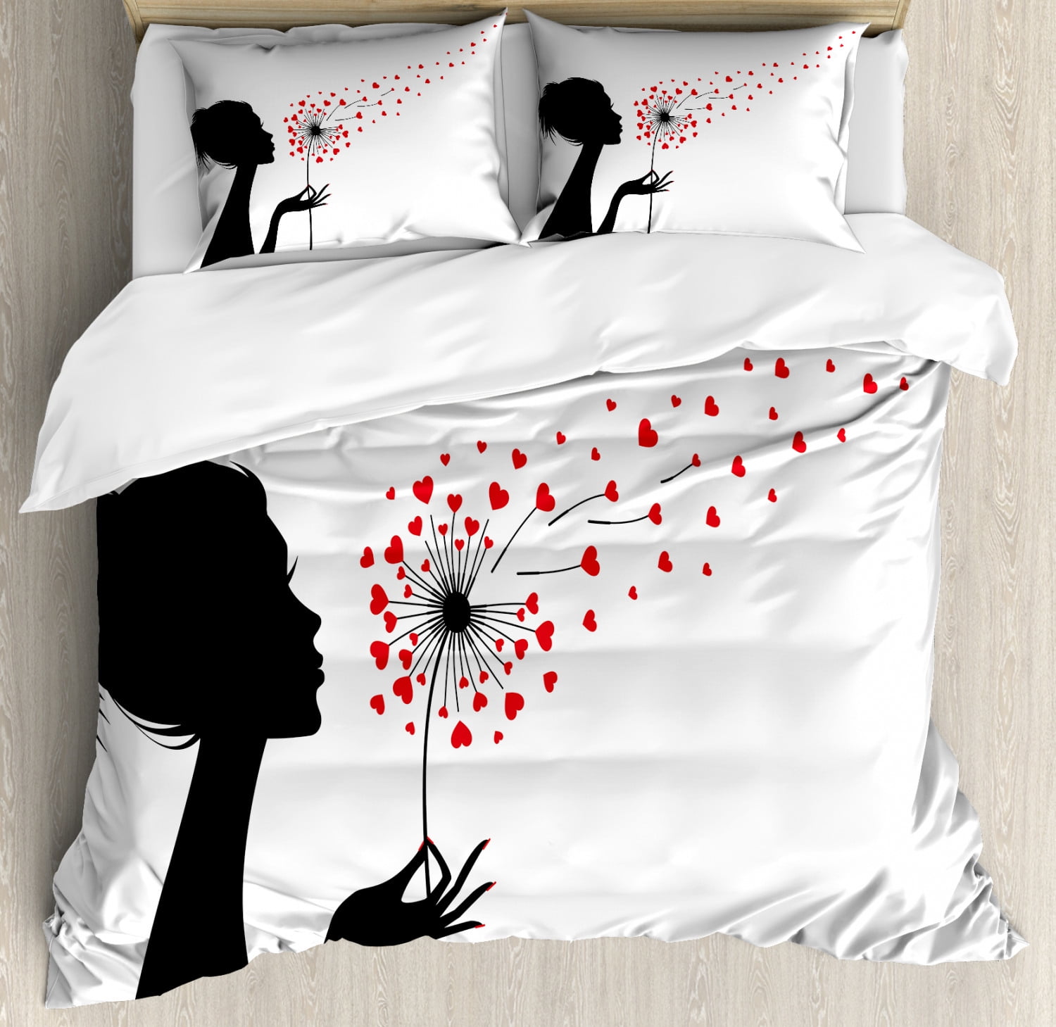 Dandelion Duvet Cover Set Queen Size, Woman Silhouette with Dandelion ...
