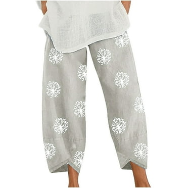 Dyegold Linen Pants For Women Wide Leg Cropped Capri Pants Summer ...