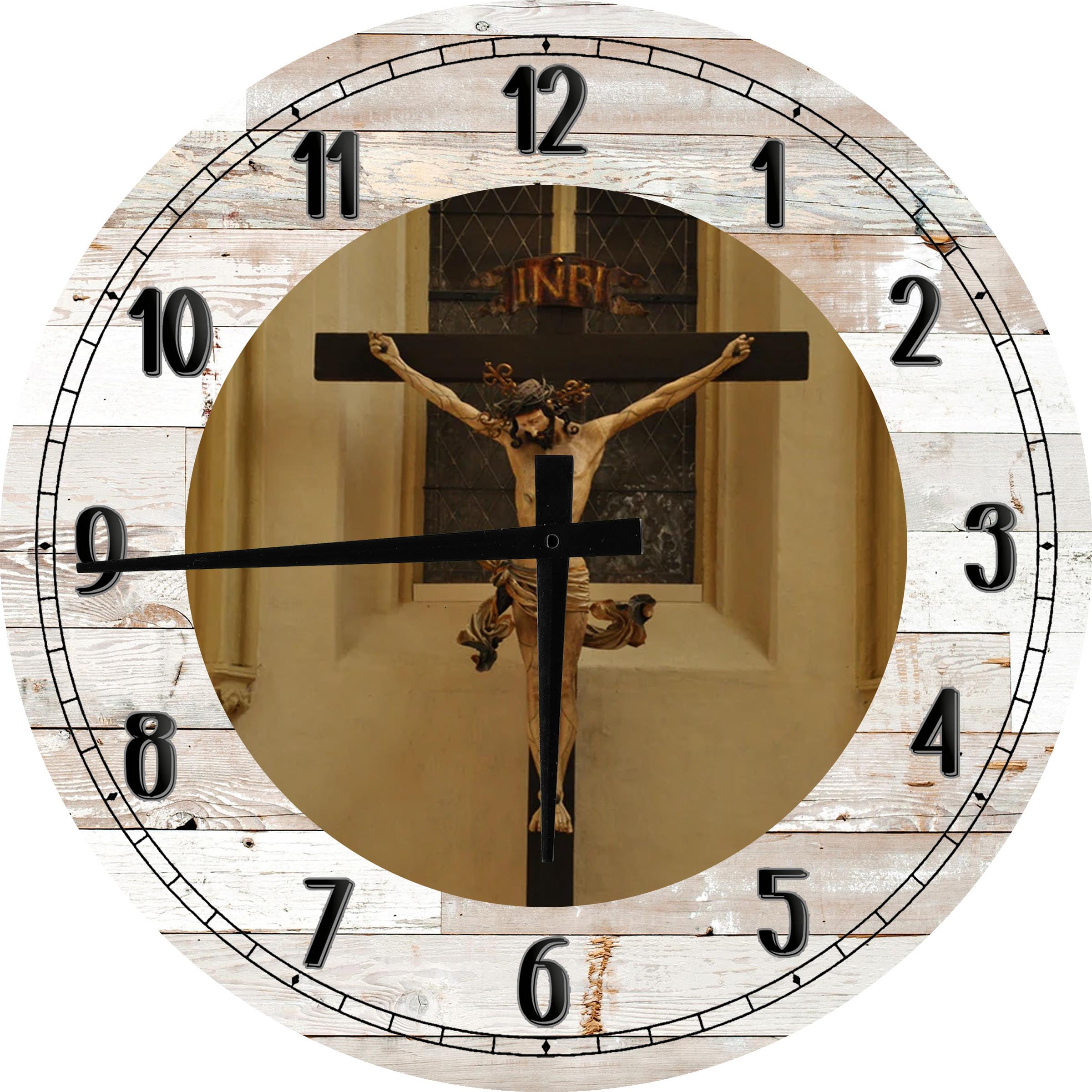 Large Wood Wall Clock 24 Inch Round Faith Wall Art Jesus on Cross ...
