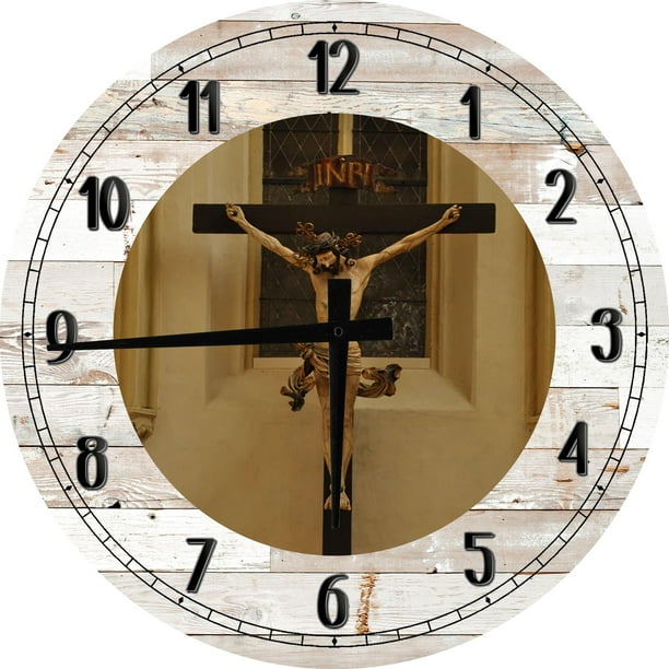 Large Wood Wall Clock 24 Inch Round Faith Wall Art Jesus on Cross ...