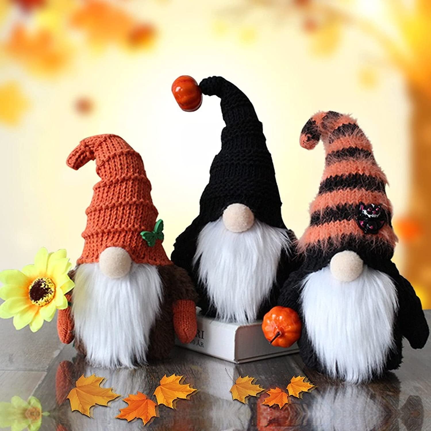 3Pcs Fall Gnome Harvest Halloween Decor Plush Ornament, Sunflower ...
