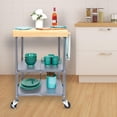 SMBT-02 Foldable Kitchen Island Cart with Wood Top and Steel Frame ...