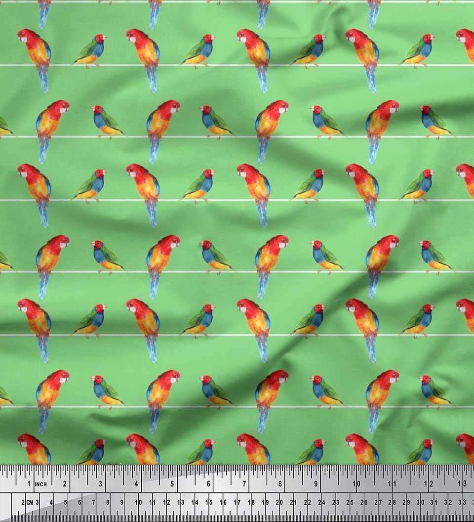 Soimoi Velvet Fabric Stripe & Macaw Parrot Bird Print Fabric by the ...