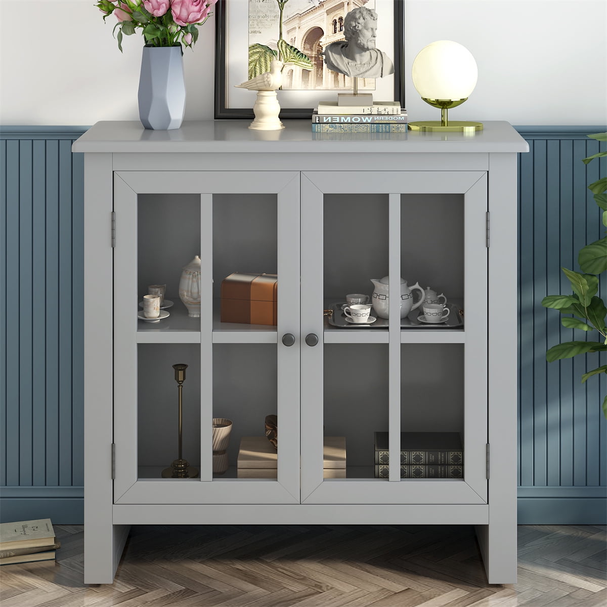 Multifunctional Storage Cabinet with 2 Doors and Adjustable Shelf,Solid ...