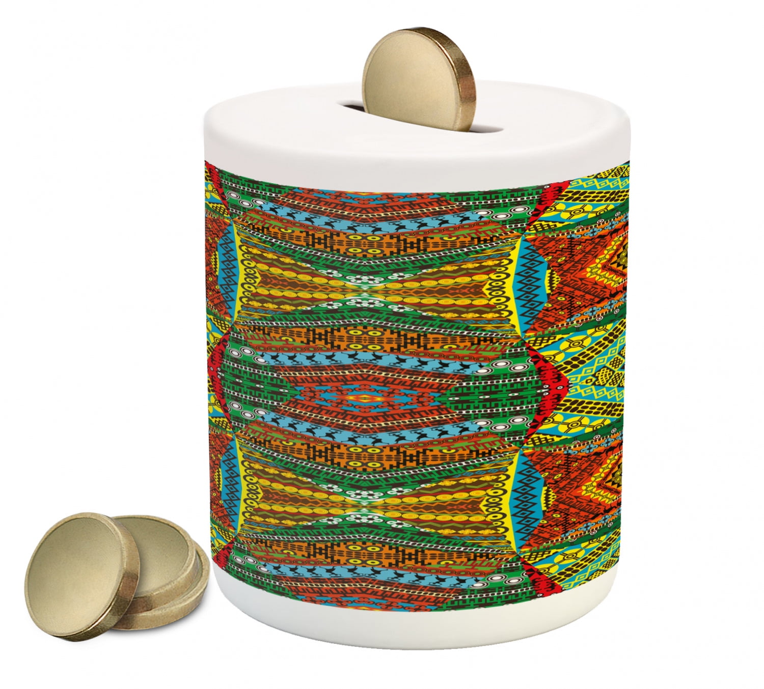 African Piggy Bank, Collage of Native Motifs Art Traditional Old ...