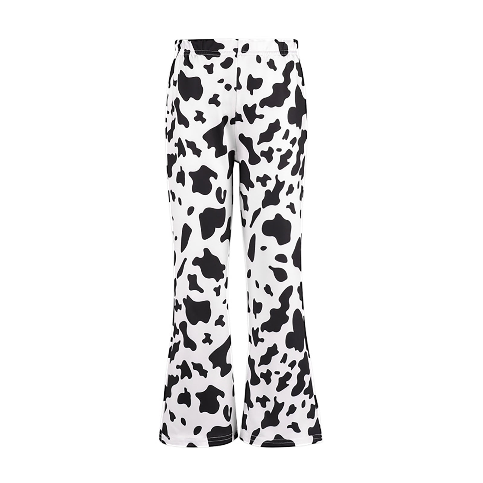 Dpois Girls Cowgirl Cow Print High Waist Casual Long Flared Pants Streetwear