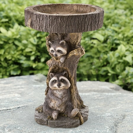 Jinveno Resin Raccoon Statue Bird Feeder Outdoor Garden Animal Figurine ...