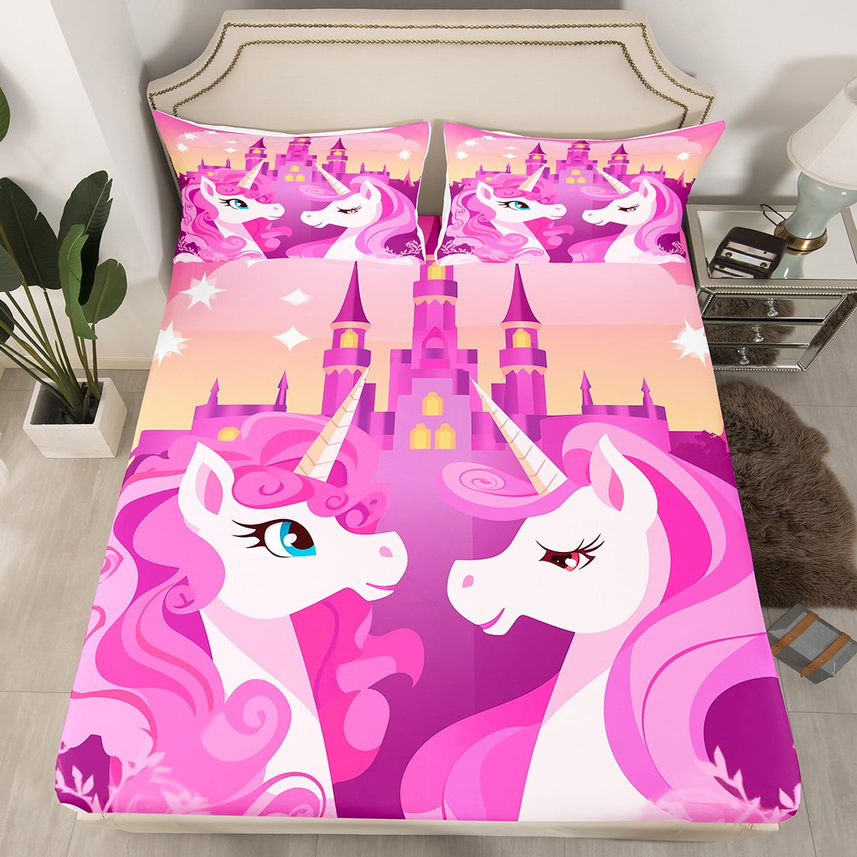 Click here for Yst Kids Unicorn Fitted Sheet Twin Pink Purple Cas... prices