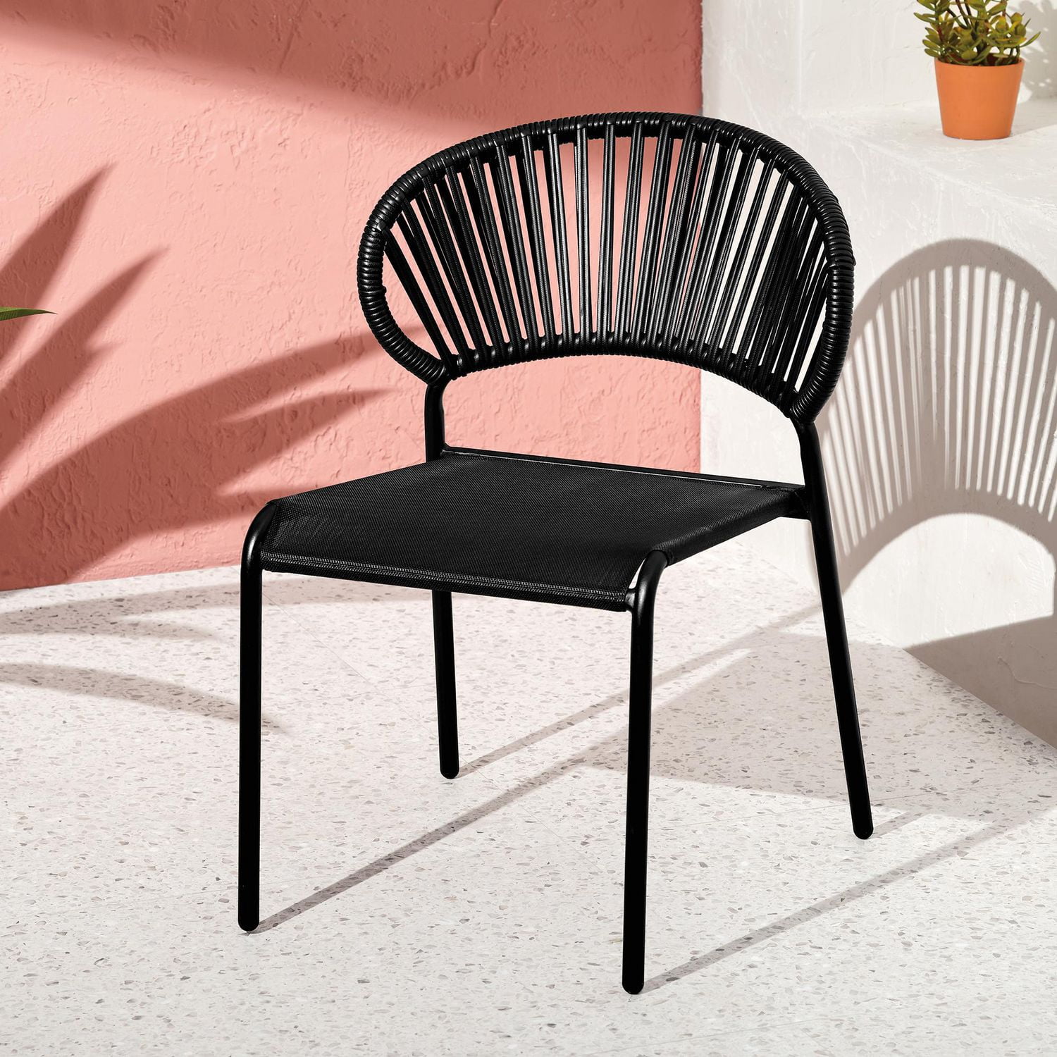 Mainstays Patio Wicker & Sling Stacking Chair, Handwoven wicker ...