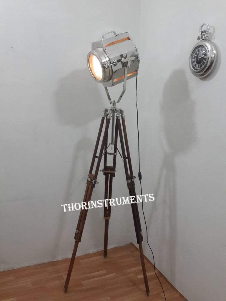 MARINE HUGE DESIGN CHROME SPOTLIGHT SEARCHLIGHT WOODEN TRIPOD FLOOR ...