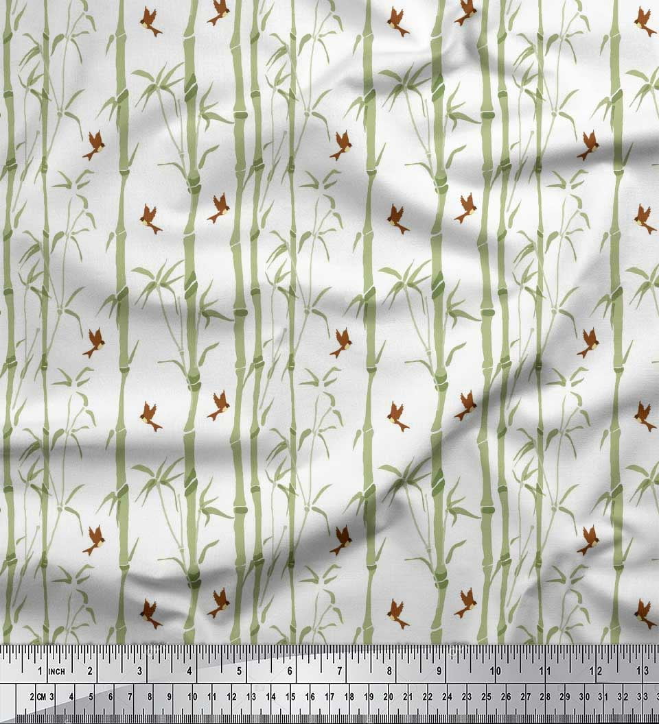 Soimoi Velvet Fabric Bird & Bamboo Tree Print Fabric by The Yard 58 ...