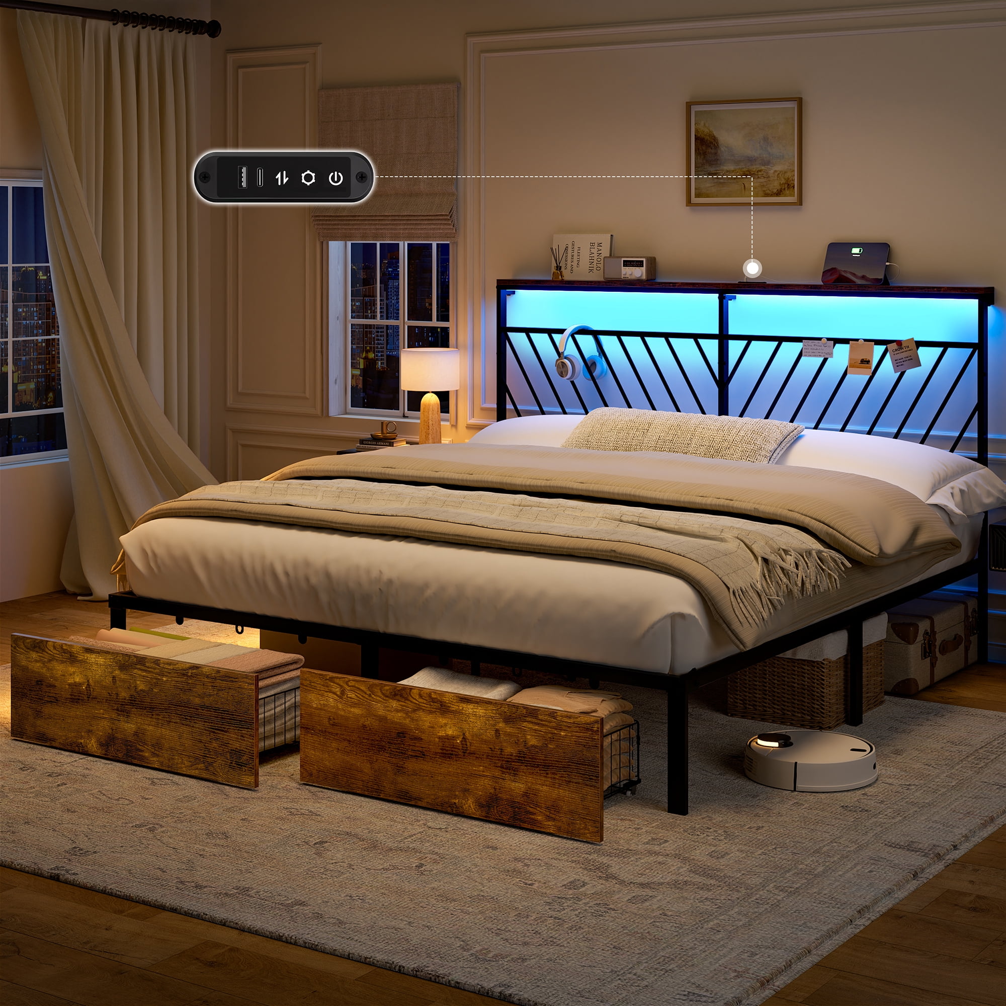 Click here for Gunaito King Bed Frame With 48.8  High Storage Hea... prices