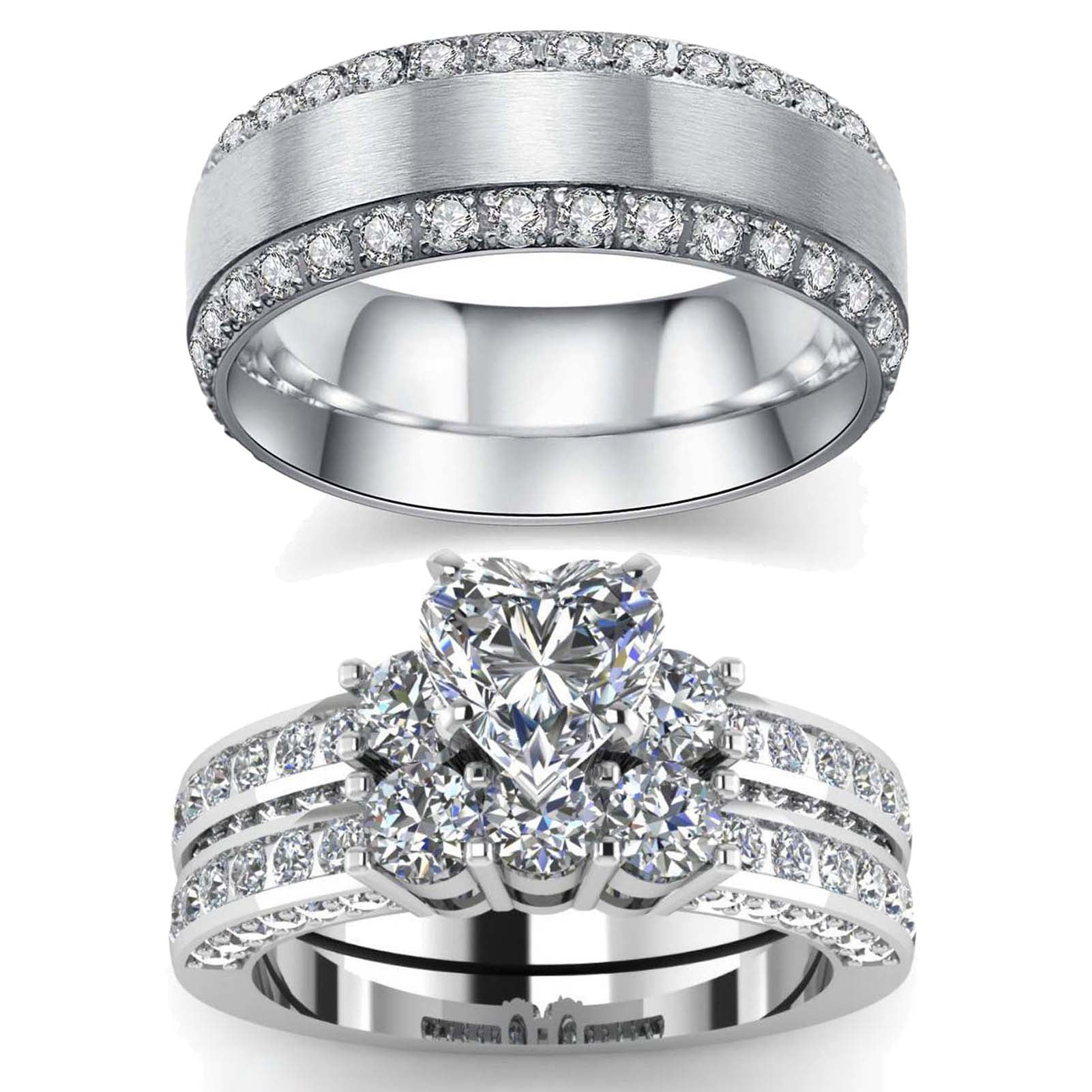 ringheart Matching Rings His and Her Rings Couple Rings Heart AAA CZ ...