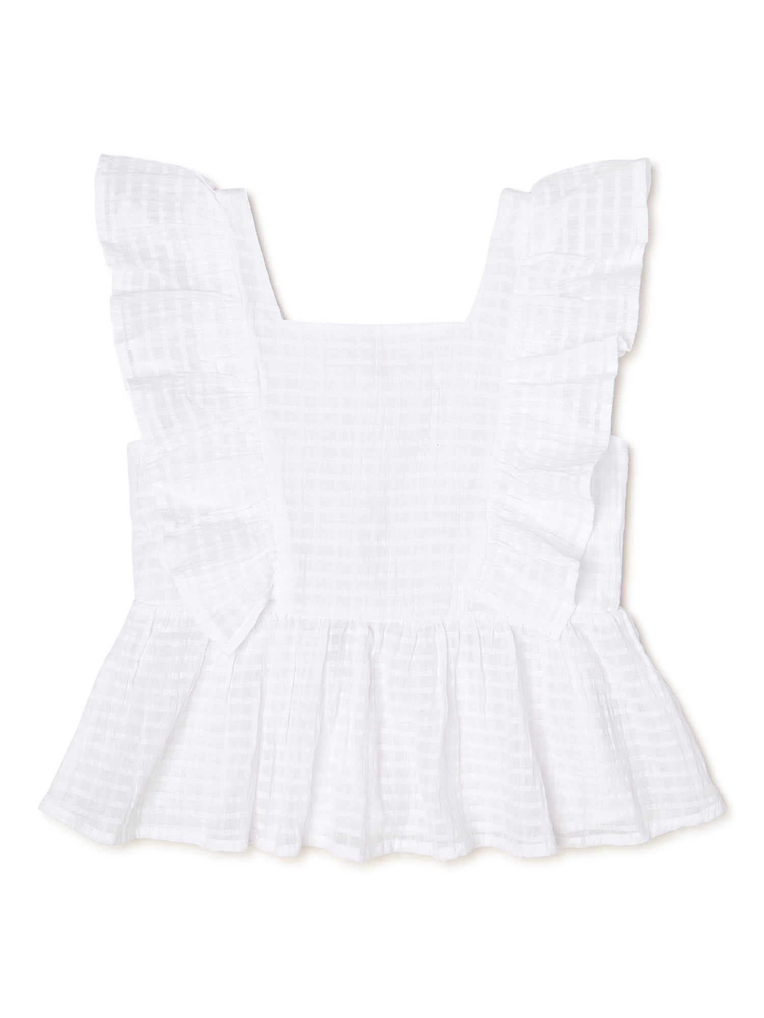 Wonder Nation Girls' Ruffle Sleeve Babydoll Woven Top, Sizes 4-18 ...