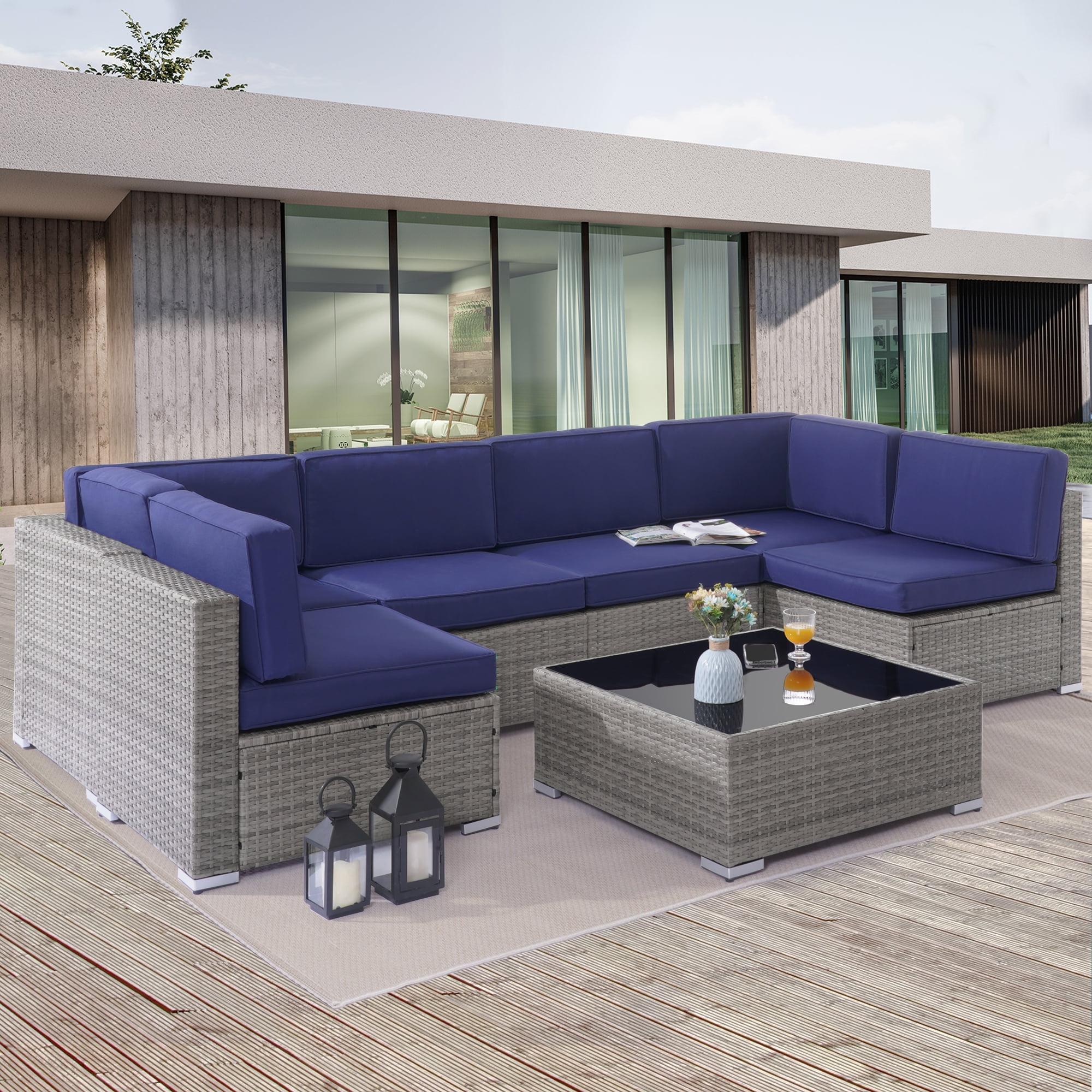 Sonerlic Outdoor Conversation Sofa Sets with 7 Pieces,Sectional ...