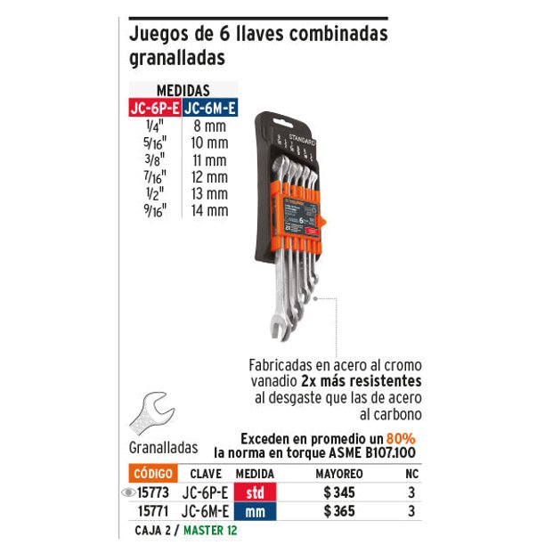 Juego de llaves combinadas, 6 piezas, granalladas Truper Juego de llaves combinadas, 6 piezas ...