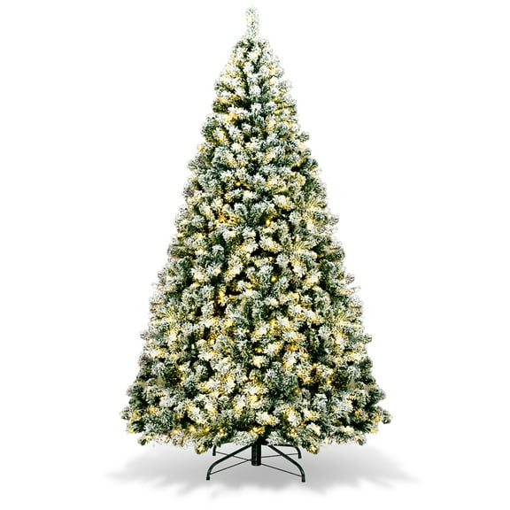 Spaco 7.5 Feet Pre-Lit Premium Snow Flocked Hinged Artificial Christmas ...