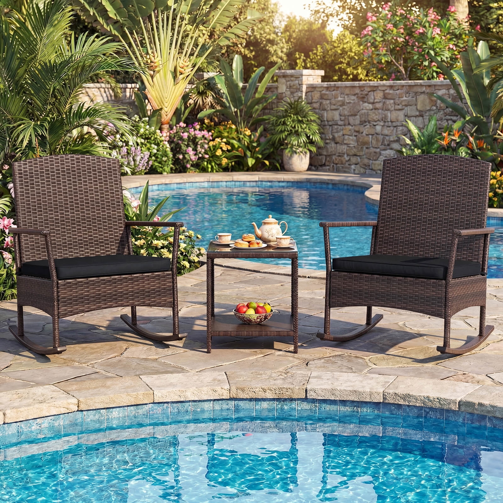 Click here for Costway 3 Pcs Patio Rocking Set Wicker Rocking Cha... prices