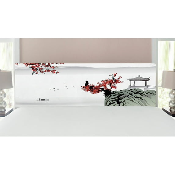 East Headboard, River Scenery Cherry Blossoms Boat Cultural Hints View ...