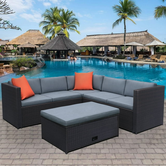 Outdoor Sectional Sofa Sets, 4 Pieces Outdoor Furniture with Storage ...