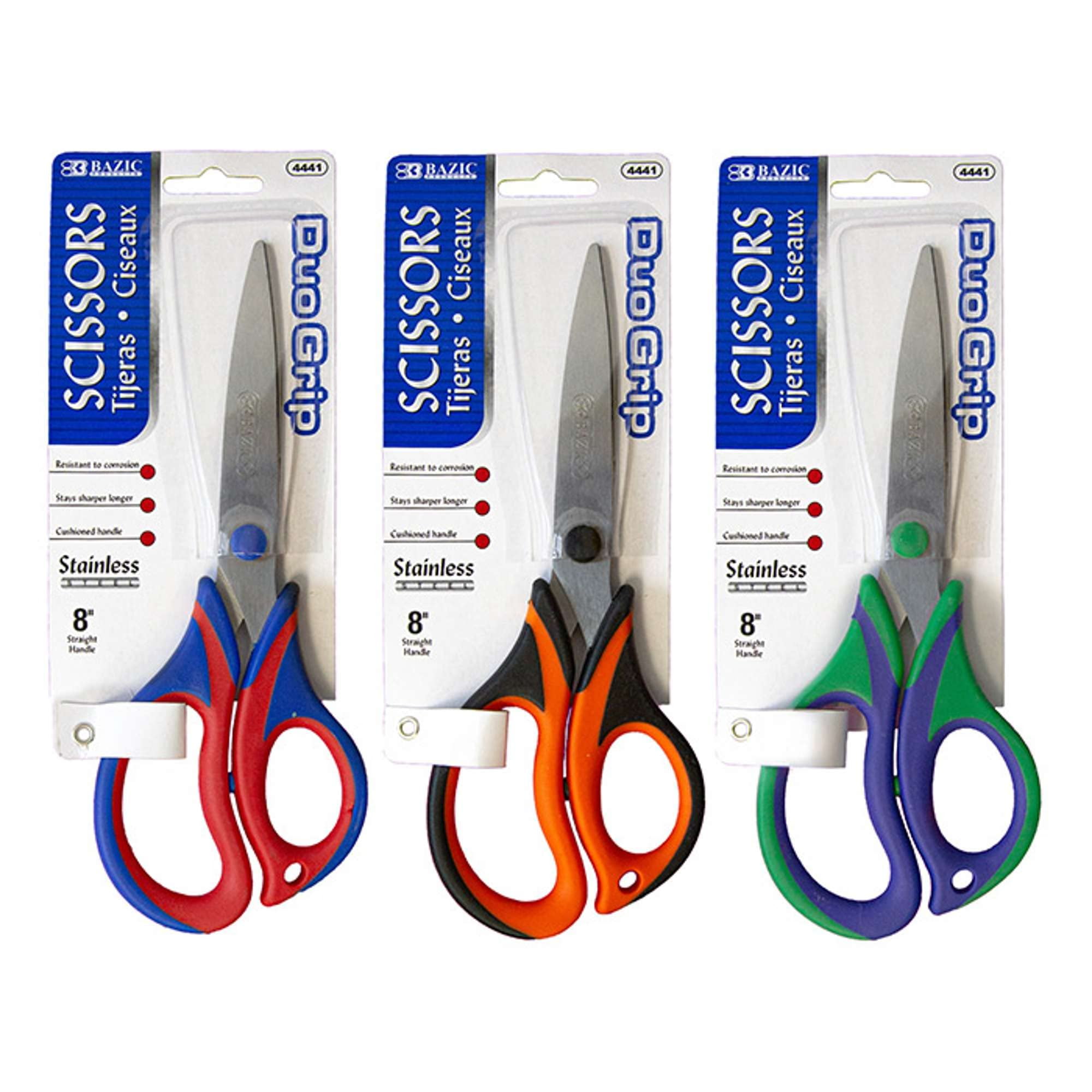 BAZIC 8" Stainless Steel Scissors, Soft Grip, Sharp Scissor Blades, 3 ...