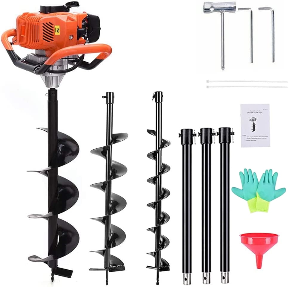 Jacgood 62cc Post Hole Digger 2 Stroke Petrol Gas Powered Earth Digger with 3 Auger Drill Bits ...