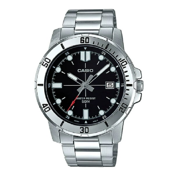 Casio - Mens Analog Stainless Steel Band and Case Silver Black Dial 50 ...