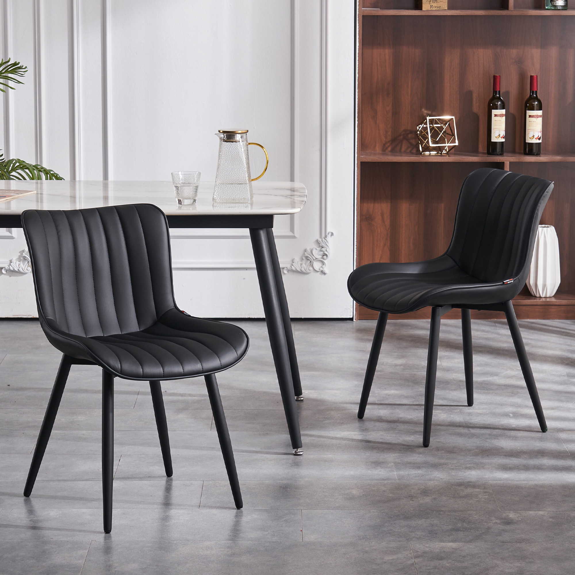 YOUNIKE Soft Dining Chair Set of 2 Black PU Leather Upholstered Full ...