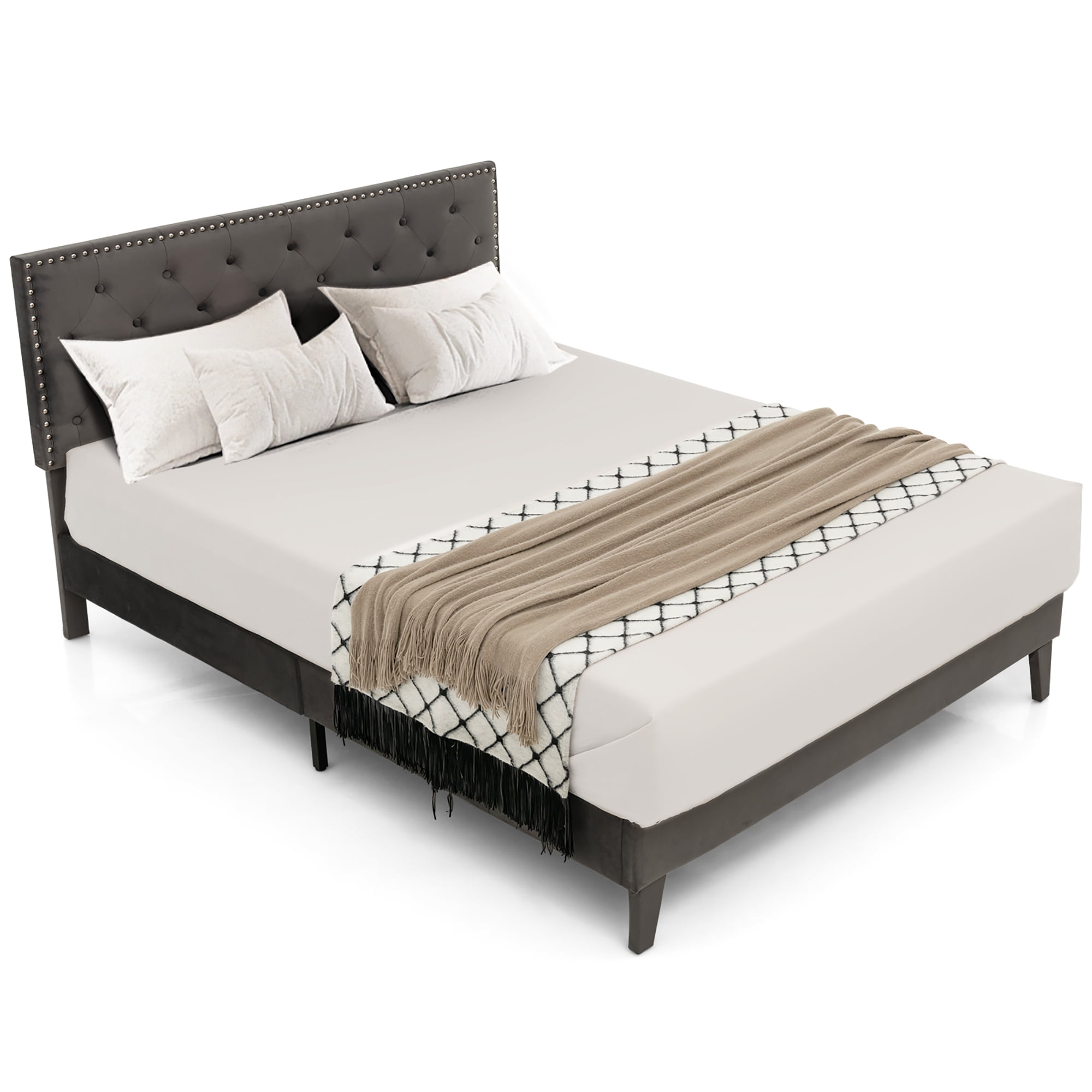 Click here for Costway Queen Bed Frame Upholstered Platform Bed W... prices