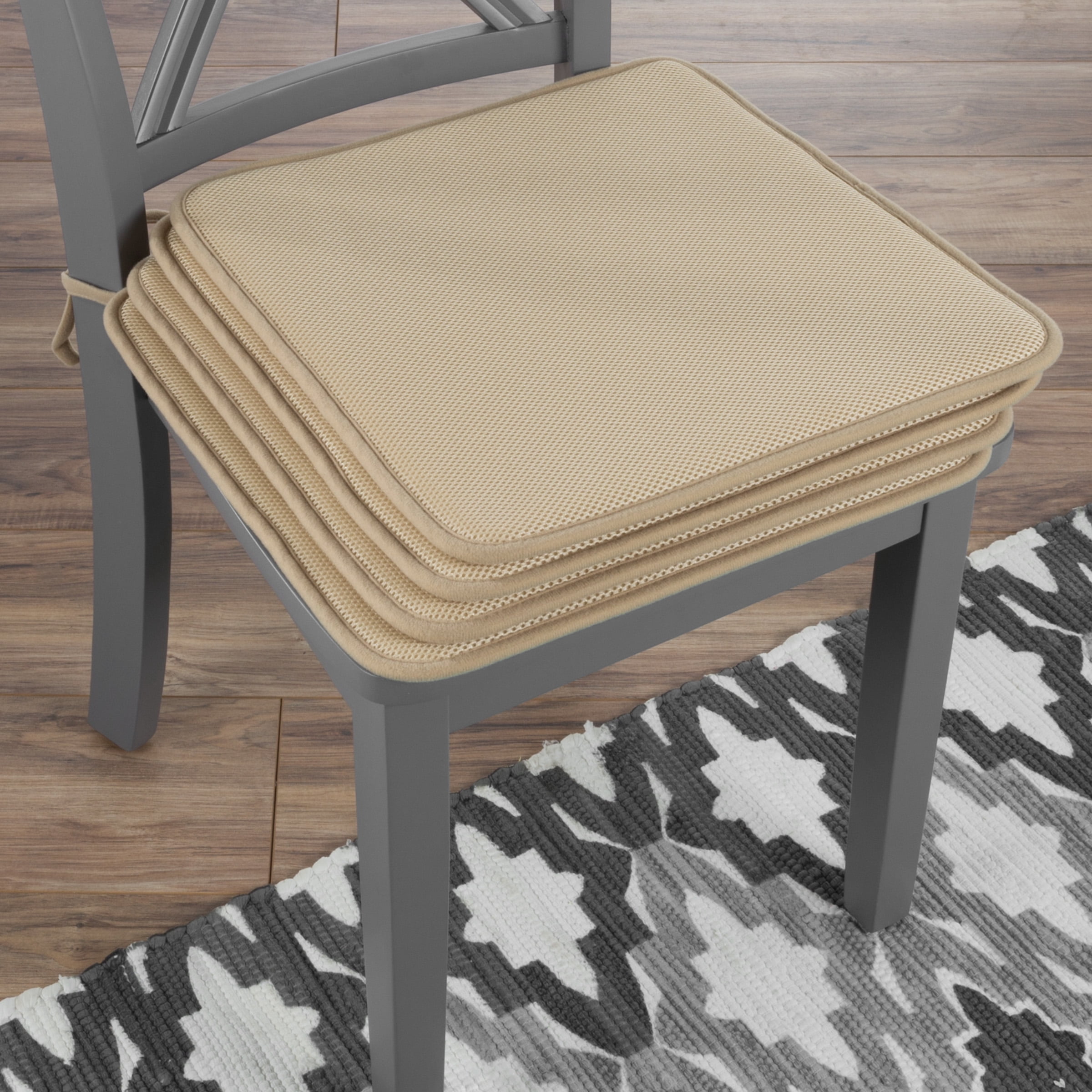 Chair Cushions Set Of 4 Square Foam 16 x 16 Chair Pads With Ties For
