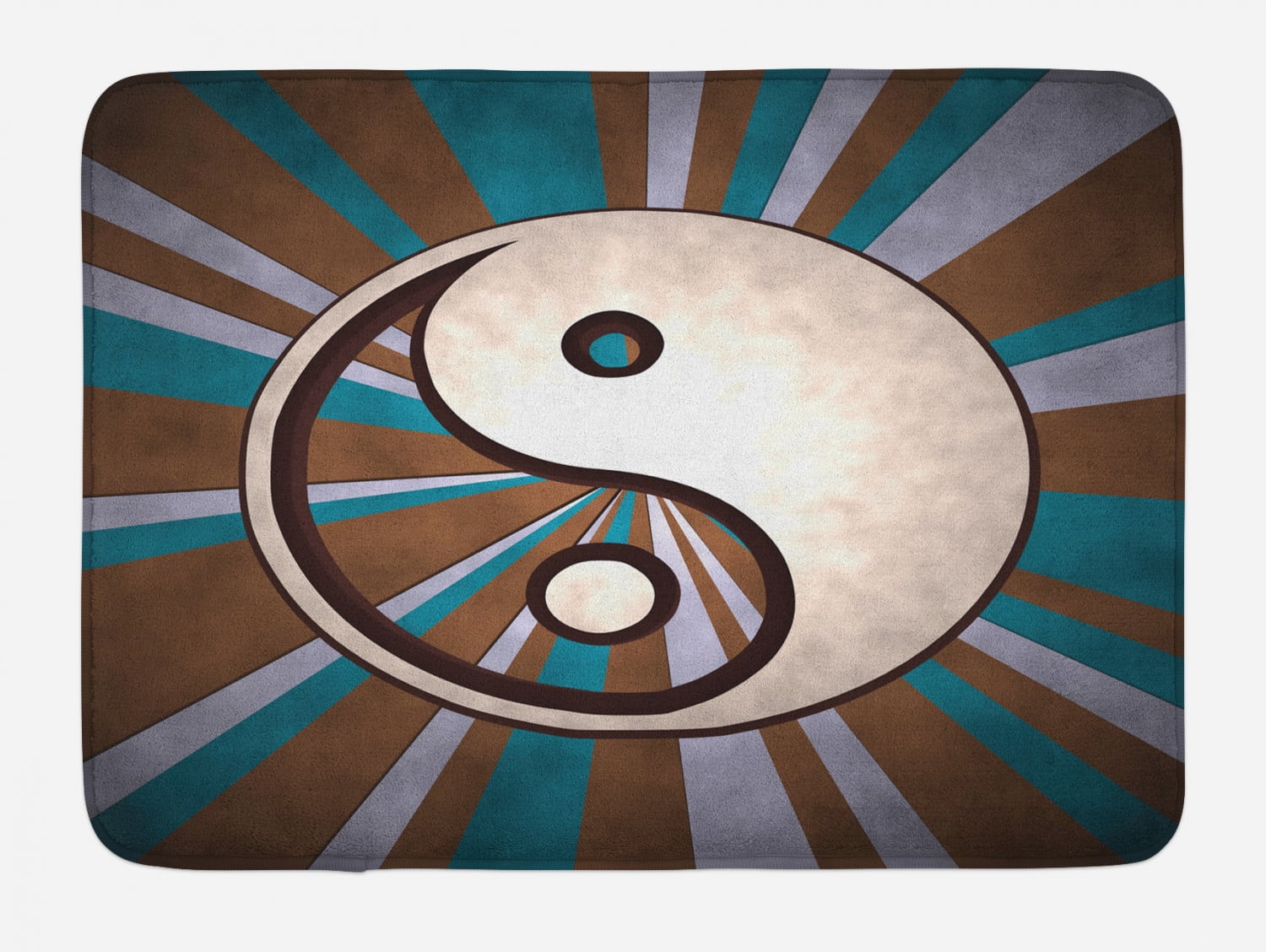 Ying Yang Bath Mat, Grungy Retro Striped Sunburst Pattern Hippie Style ...