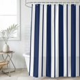66x72 Inch Shower Curtains for Bathroom, Navy Blue Striped Fabric Bath ...