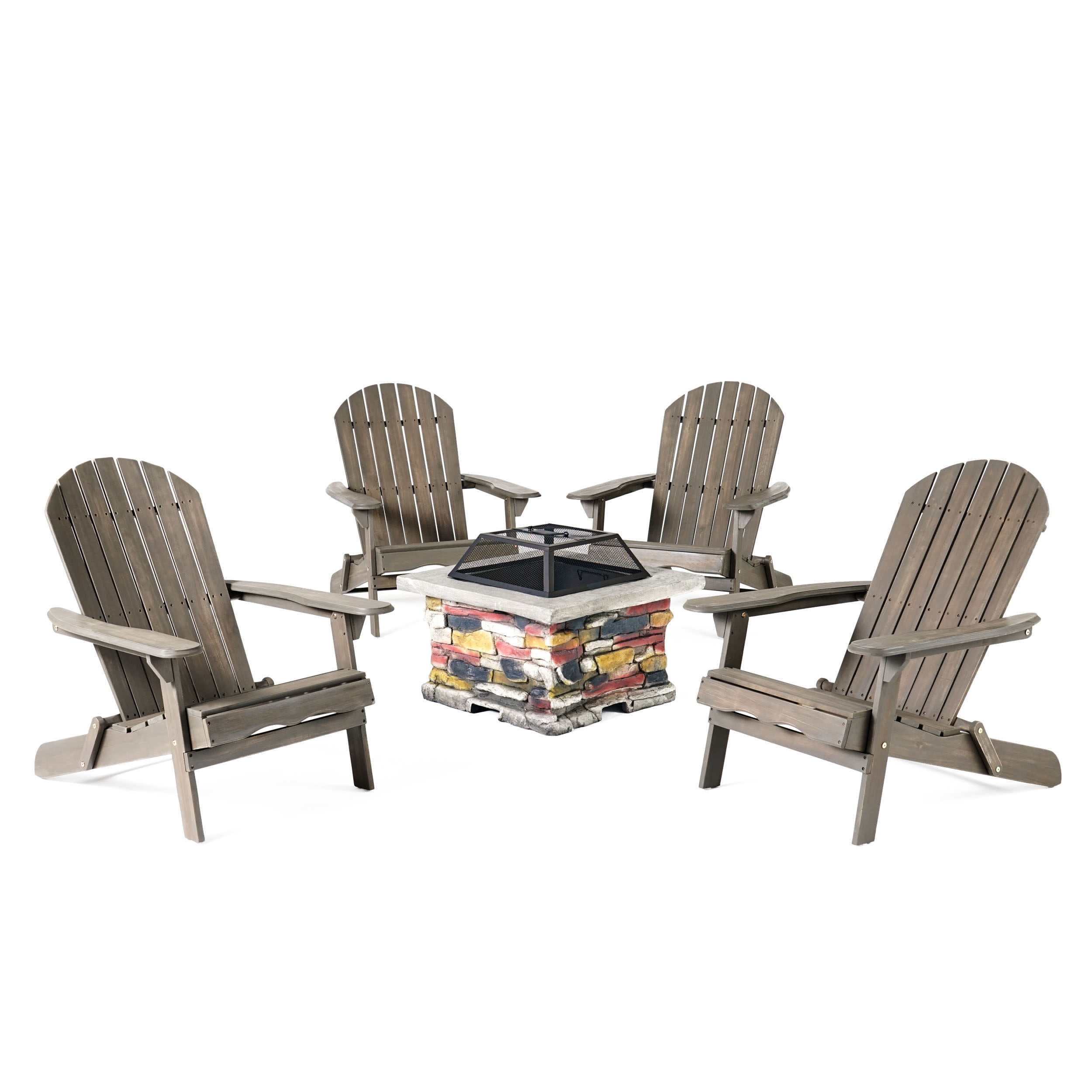 GDF Studio Kingston Outdoor Acacia Wood 5 Piece Adirondack Chair and ...