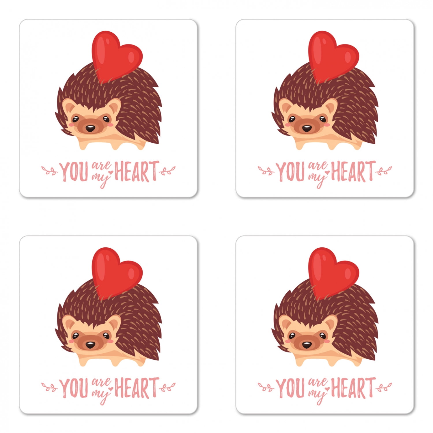 Hedgehog Coaster Set of 4, Baby Hedgehog Carrying a Heart Bubble and ...