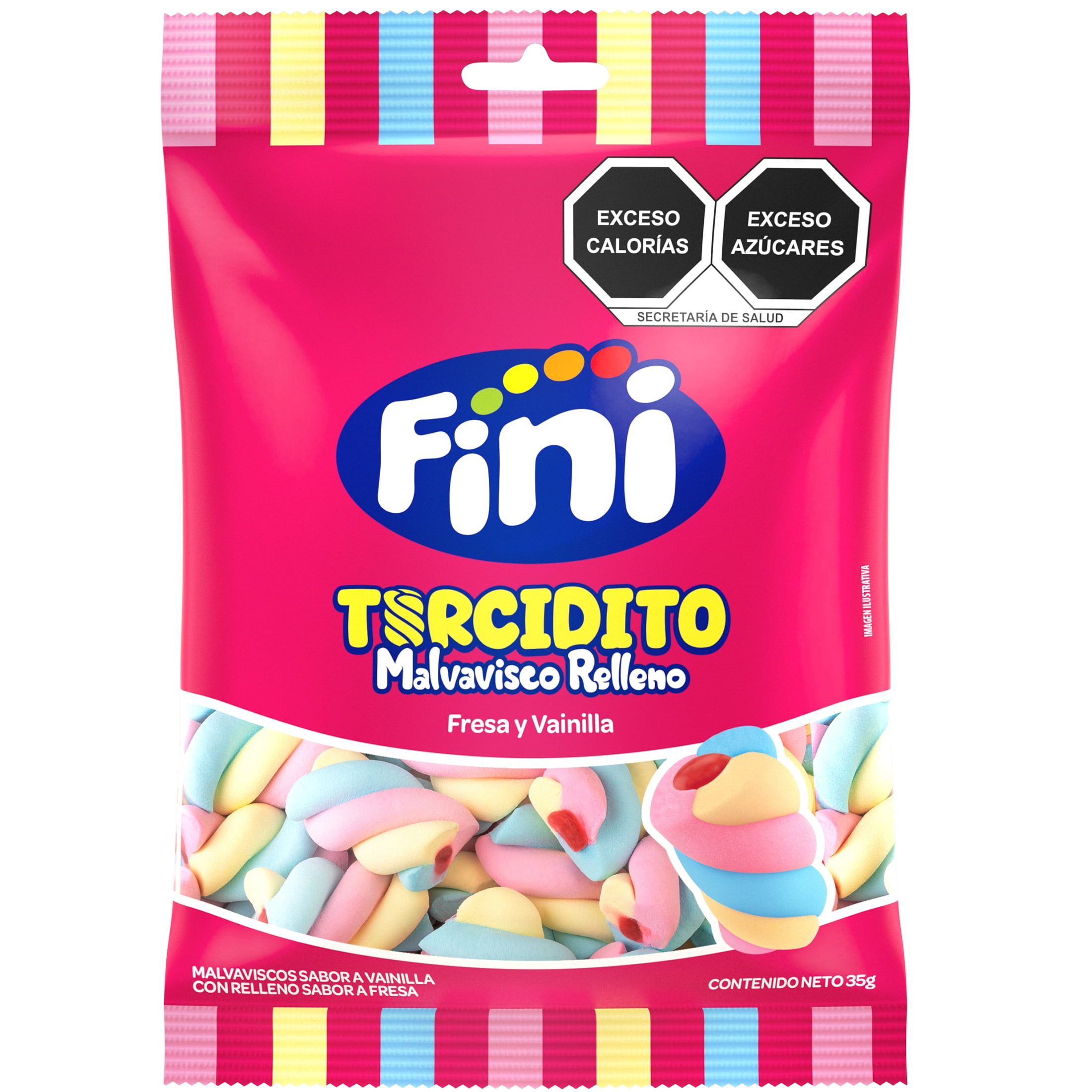 Malvavisco relleno Fini Torciditos sabor fresa y vainilla 35g | Walmart ...