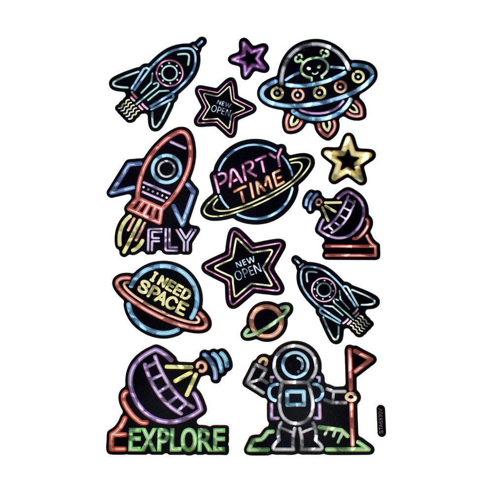 Outer Space Holographic Foil Neon Stickers, 14-Piece - Walmart.com