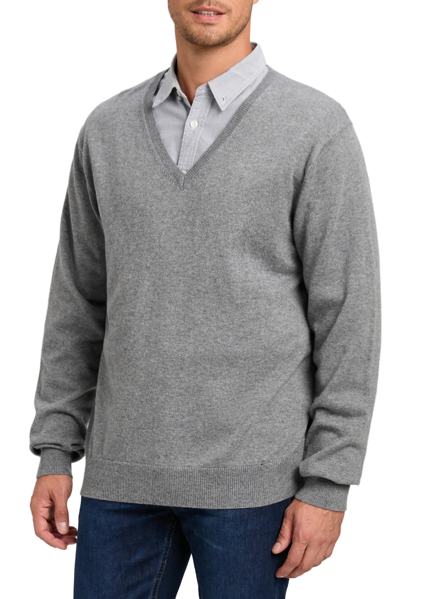 Kallspin Men’s Wool Blend Relaxed Fit V-Neck Long Sleeve Pullover ...
