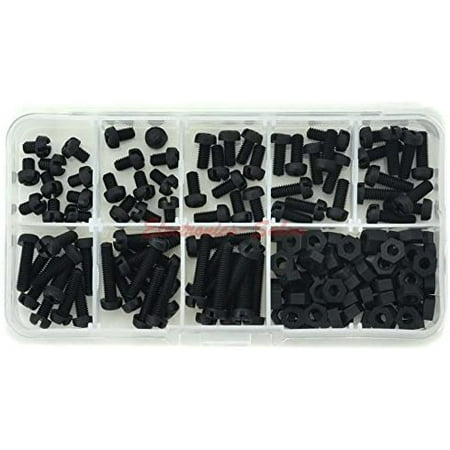 Metric M4 Black Nylon Screw/Nut Assorted Kit, M4 x5 x6 x8 x10 x12 x15 ...