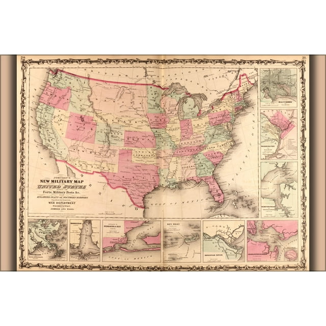 24"x36" Gallery Poster, map of United States 1862 - Walmart.com
