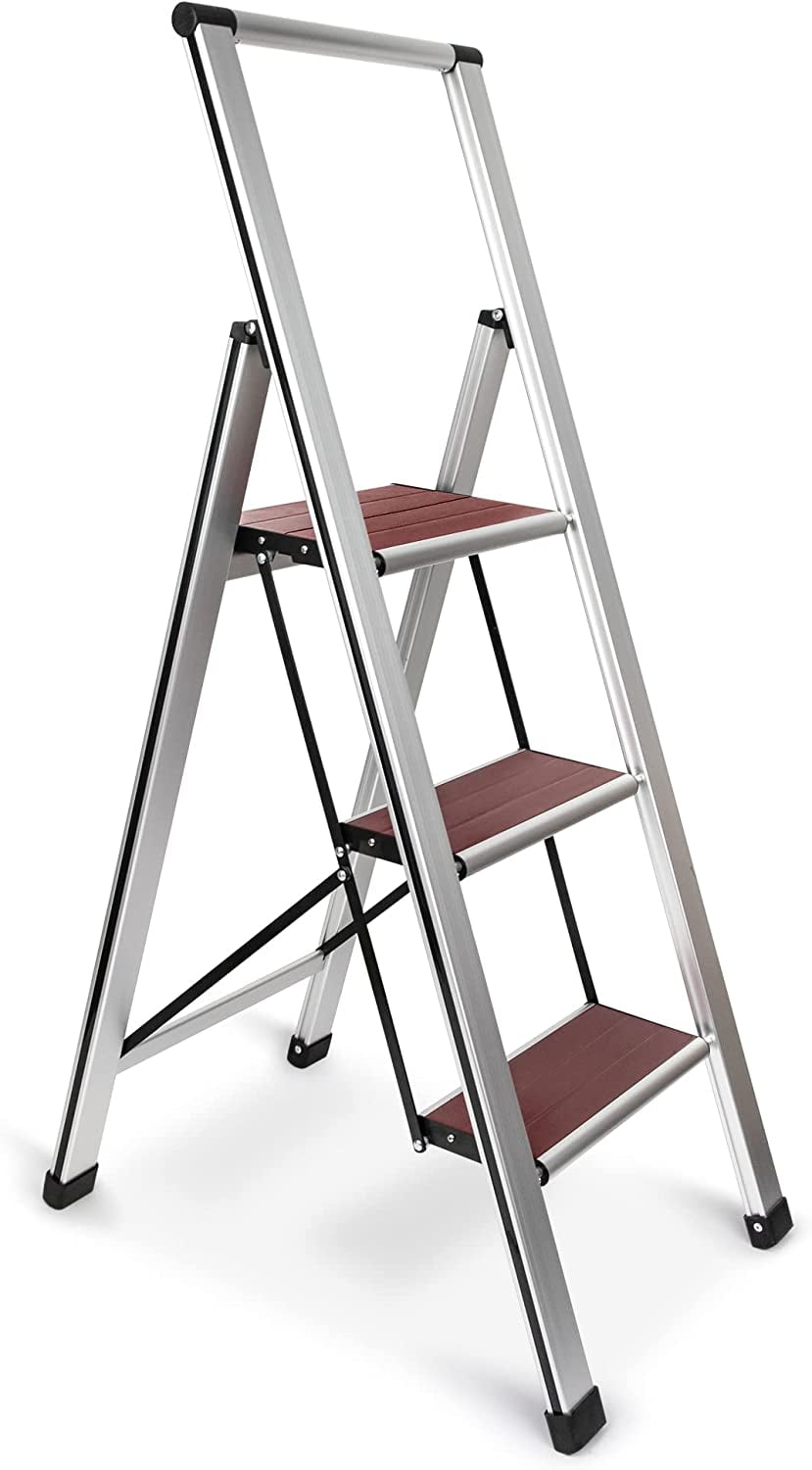 Sorfey 3-Step Folding Step Ladder Aluminum Foldable Step Stool ...