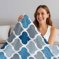 Blue Grey Throw Blanket for Couch Geometric Morocco Quatrefoil Lattice ...