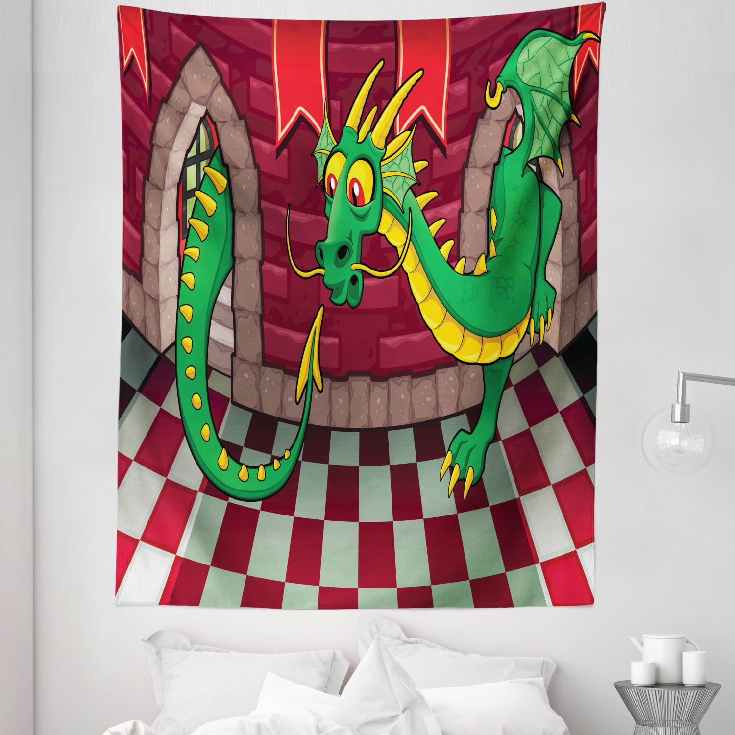 Cartoon Tapestry, Video Game Design Inside the Castle with Dragon ...