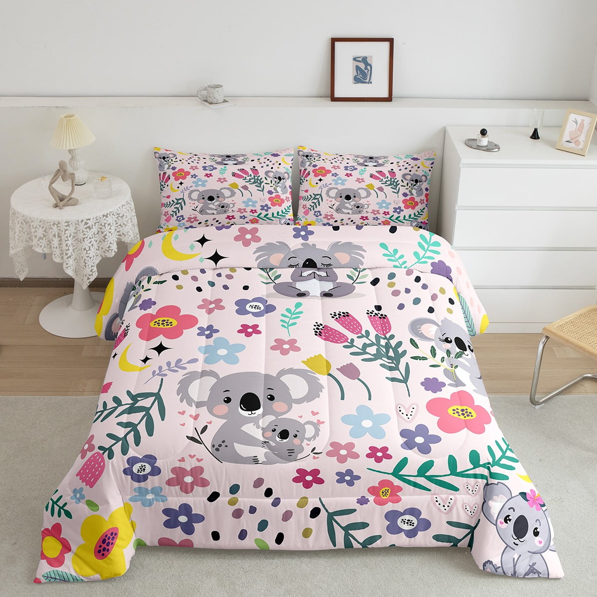 YST Queen Koala Comforter Set for Girls,Cartoon Animal Bedding for Kids ...
