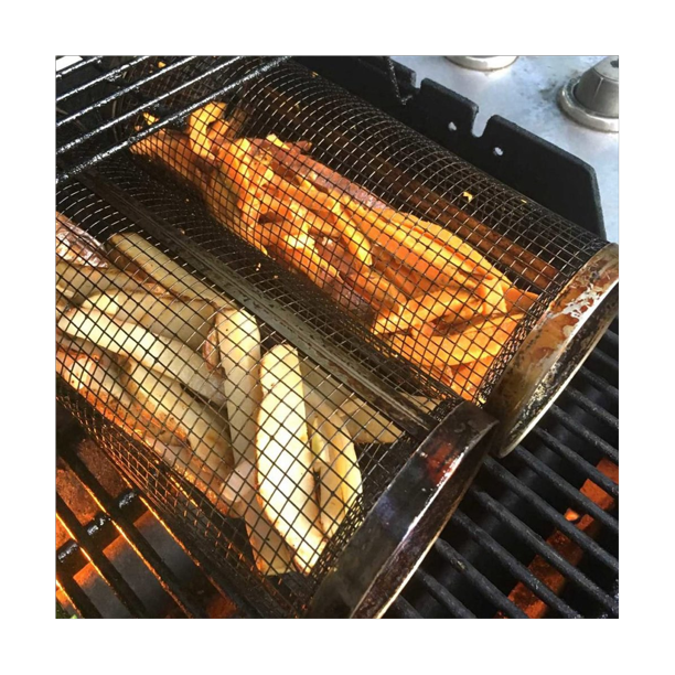 Round Barbecue Cooking Grills Grate,Rolling Grills Basket,Portable ...