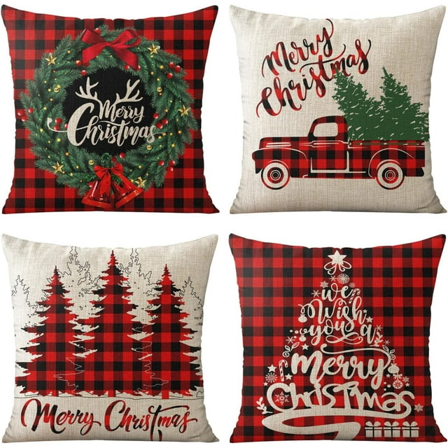 Christmas Pillow Covers 20x20 Set of 4 - Double Sided Printing Linen ...