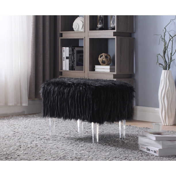 Chic Home Ricco Modern Contemporary Faux Fur Acrylic Leg Ottoman ...